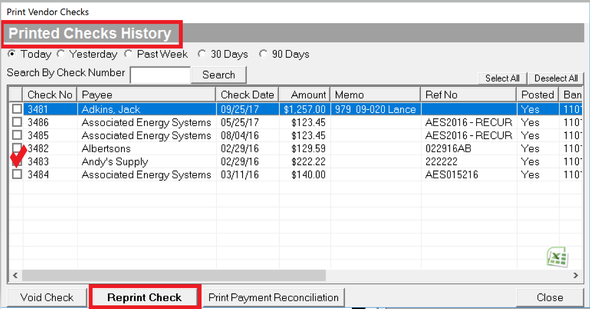 How to Print or Reprint a Check in the Print Checks Screen